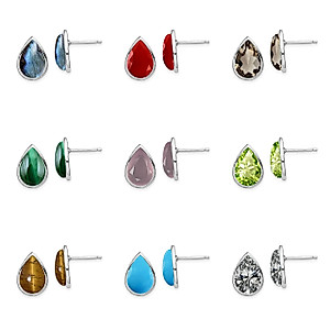 JewelryGift 925 Sterling Silver Natural Amethyst Purple Teardrop Pear Shaped Bezel Set Stud Earrings For Women friction-back Jewelry