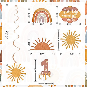 K KUMEED First Trip Around The Sun Birthday Decorations, 20pcs Boho Sun 1st Birthday Ceiling Hanging Swirls, Boho You are My Sunshine Birthday Party Decorations for 1st Birthday Girl, Boy