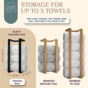 Wall Towel Rack for Rolled Towels, Bamboo Wooden Towel Racks for Bathroom Modern Wooden Towel Holder Vertical Bamboo Towel Rack Convenient Wooden Rack Guest Bath Spa Blanket Gym Mat (Black, Medium)