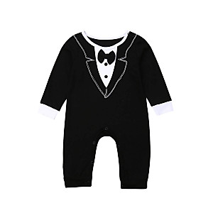 Baby Boy Gentleman Shirt Bowtie Romper Tuxedo Jumpsuit Overall Black Suit Clothes 0-18M (Black, 0-6 Months)