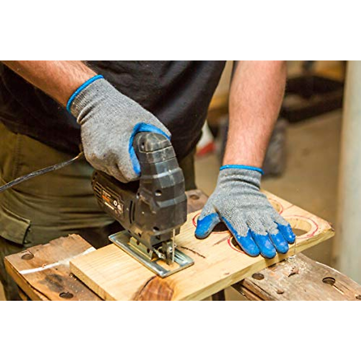 G & F Products 12 Pairs Medium Rubber Latex Double Coated Work Gloves for Construction, gardening gloves, heavy duty Cotton Blend,Blue,3100M