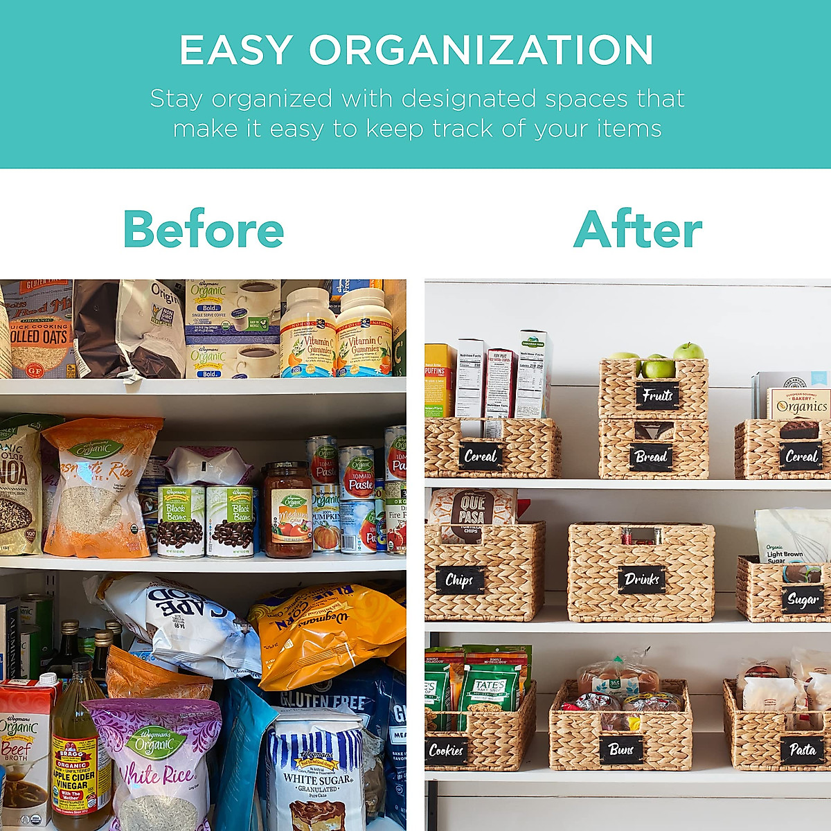 Best Choice Products Set of 4 9x12in Water Hyacinth Pantry Baskets, Woven Kitchen Organizers w/Chalkboard Label, Chalk Marker - Natural