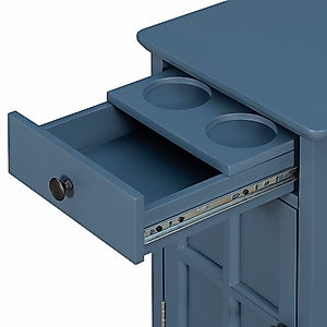 Wood Nightstand with Charging Station,End Table Side Table with 1 Multifunctional Drawer Built-in Cup Holders and USB Ports,for Living Room,Bedroom (Antique Navy@c)