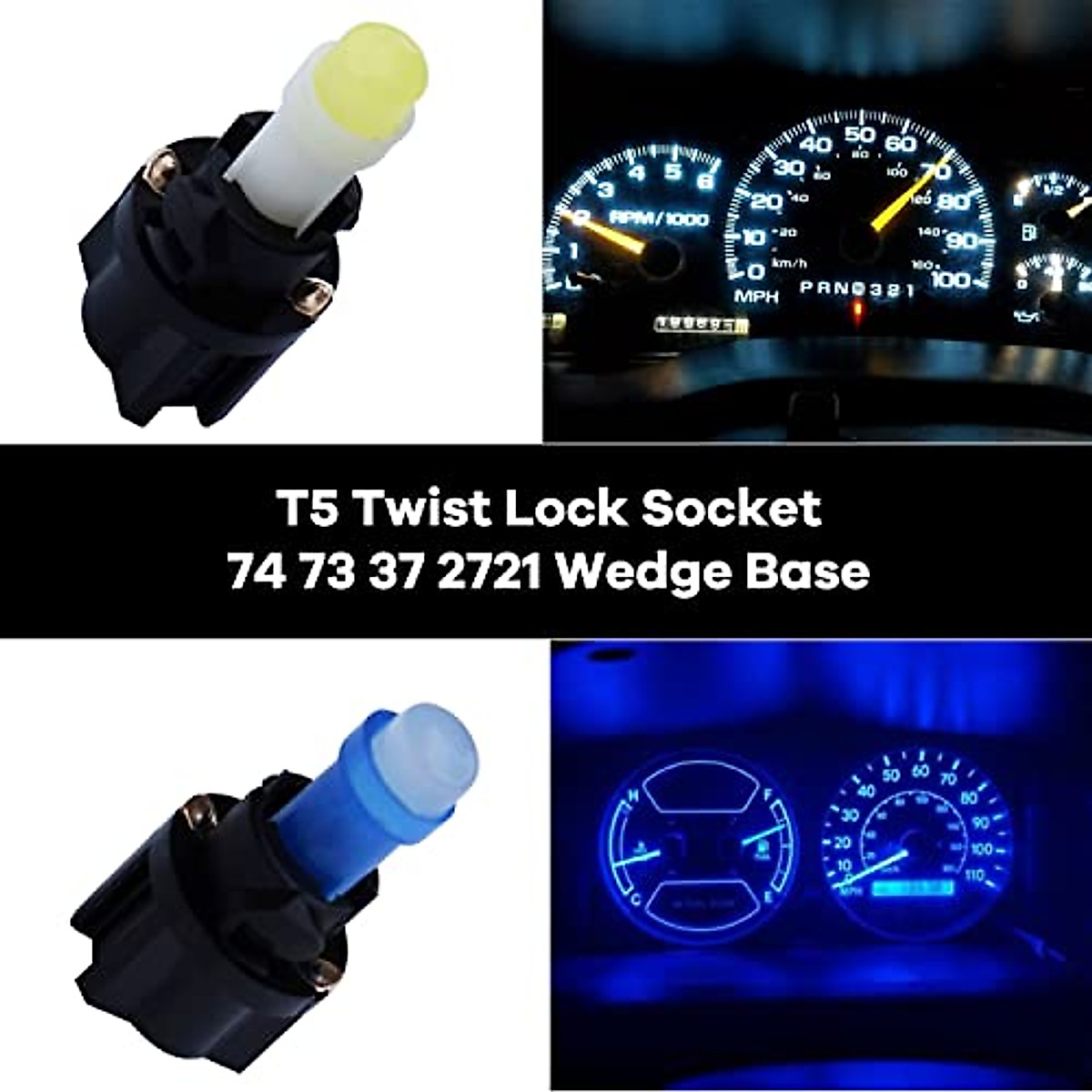 ALOPEE T5 Twist Lock Socket 2721 Wedge Base Socket for Auto Dashboard Instrument Panel Cluster Light Bulbs Socket DC 12V, Pack of 20