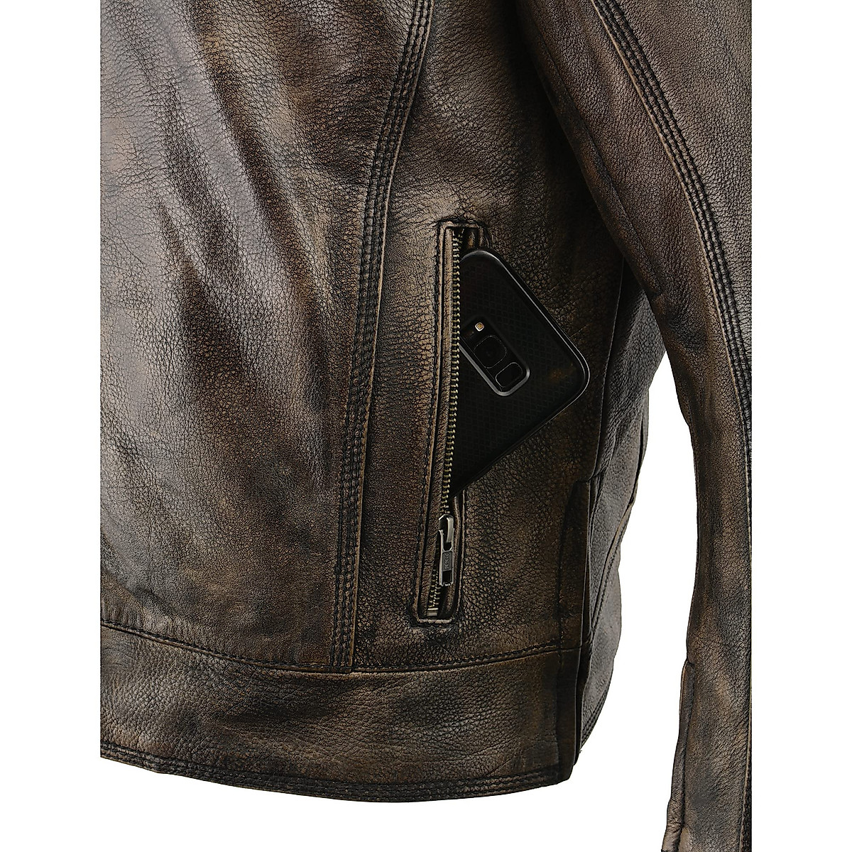 Milwaukee Leather Men's Distressed Scooter Jacket w/Venting Distressed Brown (Medium)
