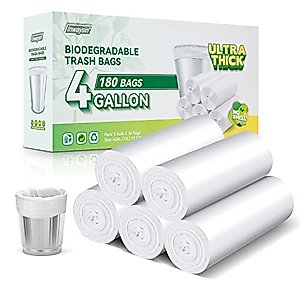 Inwaysin Small Trash Bags Biodegradable, Ultra Thick & Strong 4 Gallon Trash Bag, Unscented Small Garbage Bags, Easy Tearing Waste Basket Liners for Kitchen, Bathroom, Bedroom, Office,180 Counts
