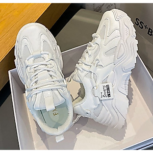 VV87 Women's Fashion Sport Breathable Mesh Platform Sneakers Casual Running Walking Shoes Size 8.5 White