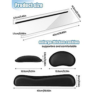 Kalolary 3 Pcs Acrylic Tilted Computer Keyboard Holder with Mouse & Keyboard Wrist Rest Pad, Computer Keyboard Stand Set for Easy Ergonomic Typing for Office Desk, Home, School