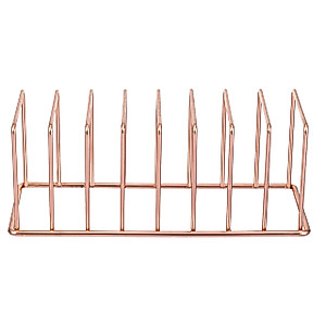 MyGift Modern Copper Tone Metal Wire Kitchen Dish Drying Rack - Dishes Storage Organizer for Flat Dinner Plates, Cutting Boards, Serving Trays