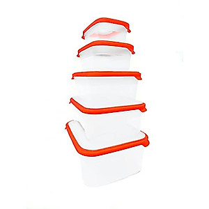 HELSIM Red 10-Piece Containers Set with Lids for Storage, Lunch, and Meal Prep, Dishwasher & Microwave Safe