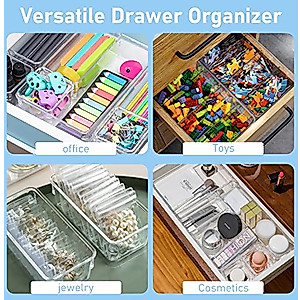 ZHOMA 14 Pcs Desk Drawer Organizer Trays with cover / 4 differentSize Bathroom Drawer Tray Dividers Plastic Vanity Organizers Storage Bins for Makeup Dresser Kitchen Office