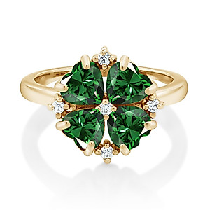 Gem Stone King 18K Yellow Gold Plated Silver Green Nano Emerald Ring For Women (1.48 Cttw, Heart Shape 5MM, Gemstone May Birthstone, Size 8)