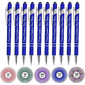 Hapelf Up to 500 Bulk Personalized Pens Custom Engraved Ballpoint Pen with Stylus Tip Retractable Multi-Color Housing Black Ink Pen for Business Writting Graduation journaling Signature