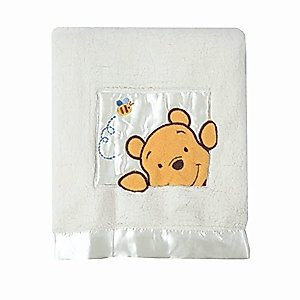 Danica Soft Coral Fleece Baby Blanket, Cute Animal Pattern, 40" X 30" Cozy, Comfortable & Warm (Ivory) Winnie Bear