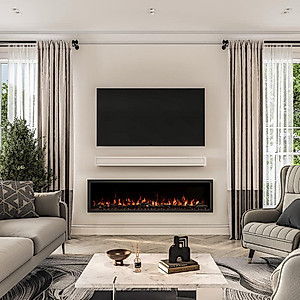 Modern Ember Highmark 72 Inch Smart Linear Electric Fireplace - Premium Flame with 10 Colors, Sleek Hidden Vent Design, Install Recessed in-Wall or Wall-Mount, WiFi and Voice-Enabled