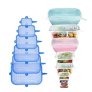 TraCol Reusable Silicone Stretch Lids, 12 Pcs Silicone Lids, 6 different Sizes BPA-free Silicone Bowl Covers for Cups, Bowls and Dish, Flexible, Round and Rectangle Fit 2.5" - 8.5” Container, Blue