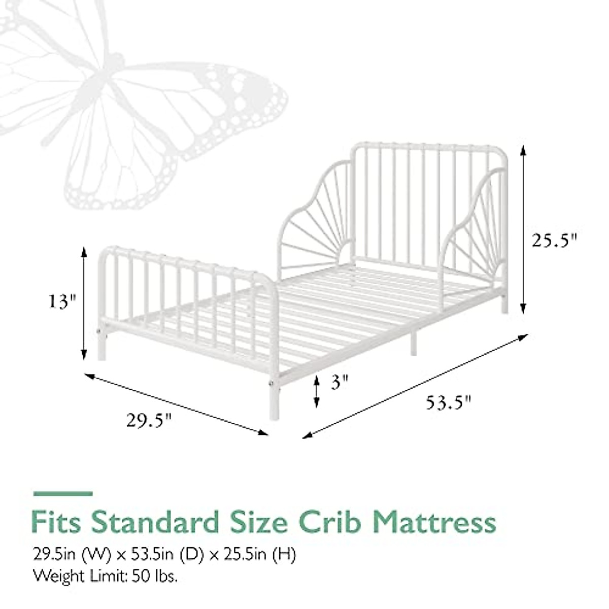 Little Seeds Quinn Whimsical Metal Toddler Bed, White