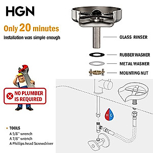 HGN Metal Faucet Glass Rinser for Kitchen Sinks,Bottle Washer,Kitchen Sink Accessories,Stainless Steel,Brush Nickel