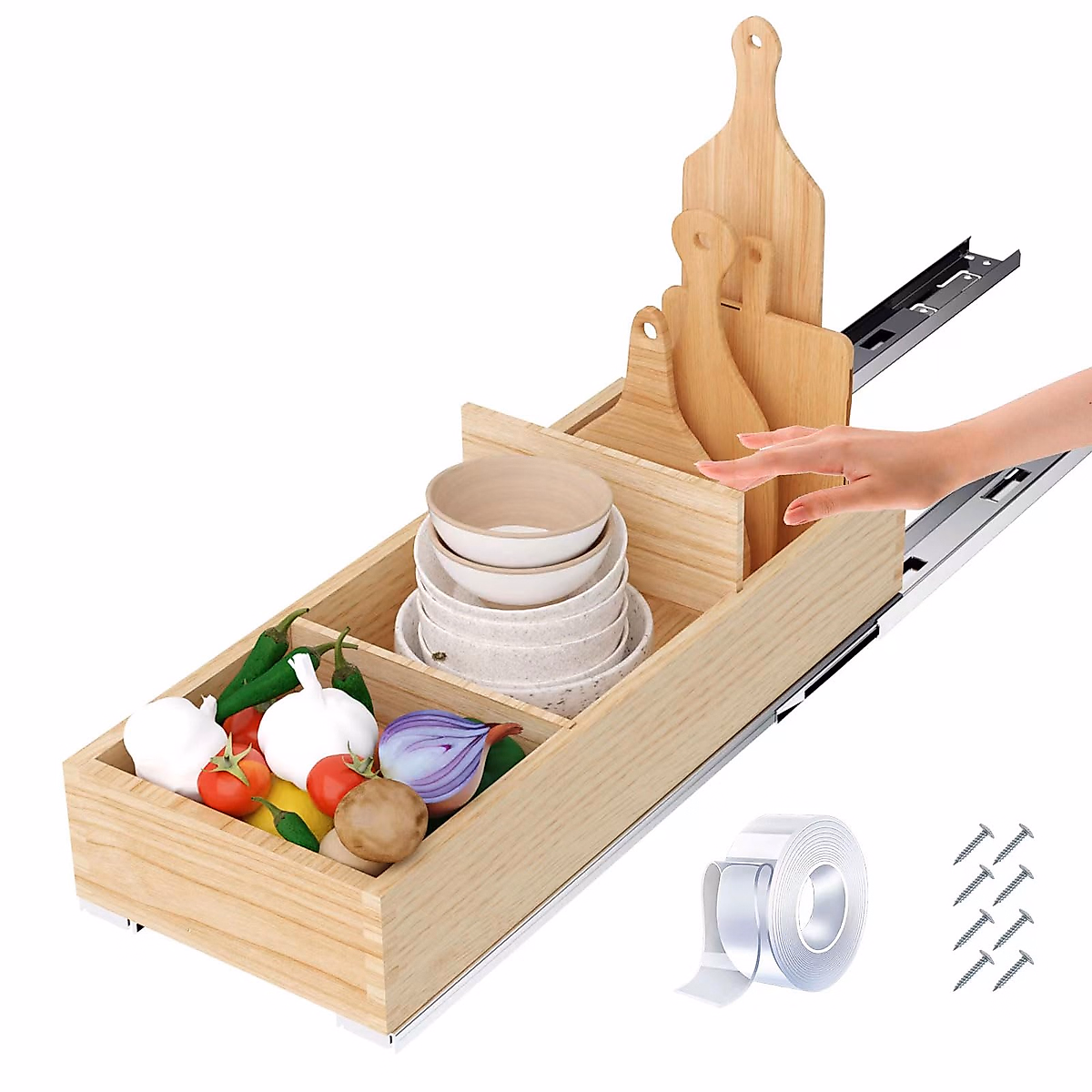 graffitimaster Pull Out Cabinet Organizer, Wood Slide Out Wood Drawer for Kitchen, Bedroom, Living Room, Under Cabinet Storage And Organization, 8.5”W x 21”D, Finished