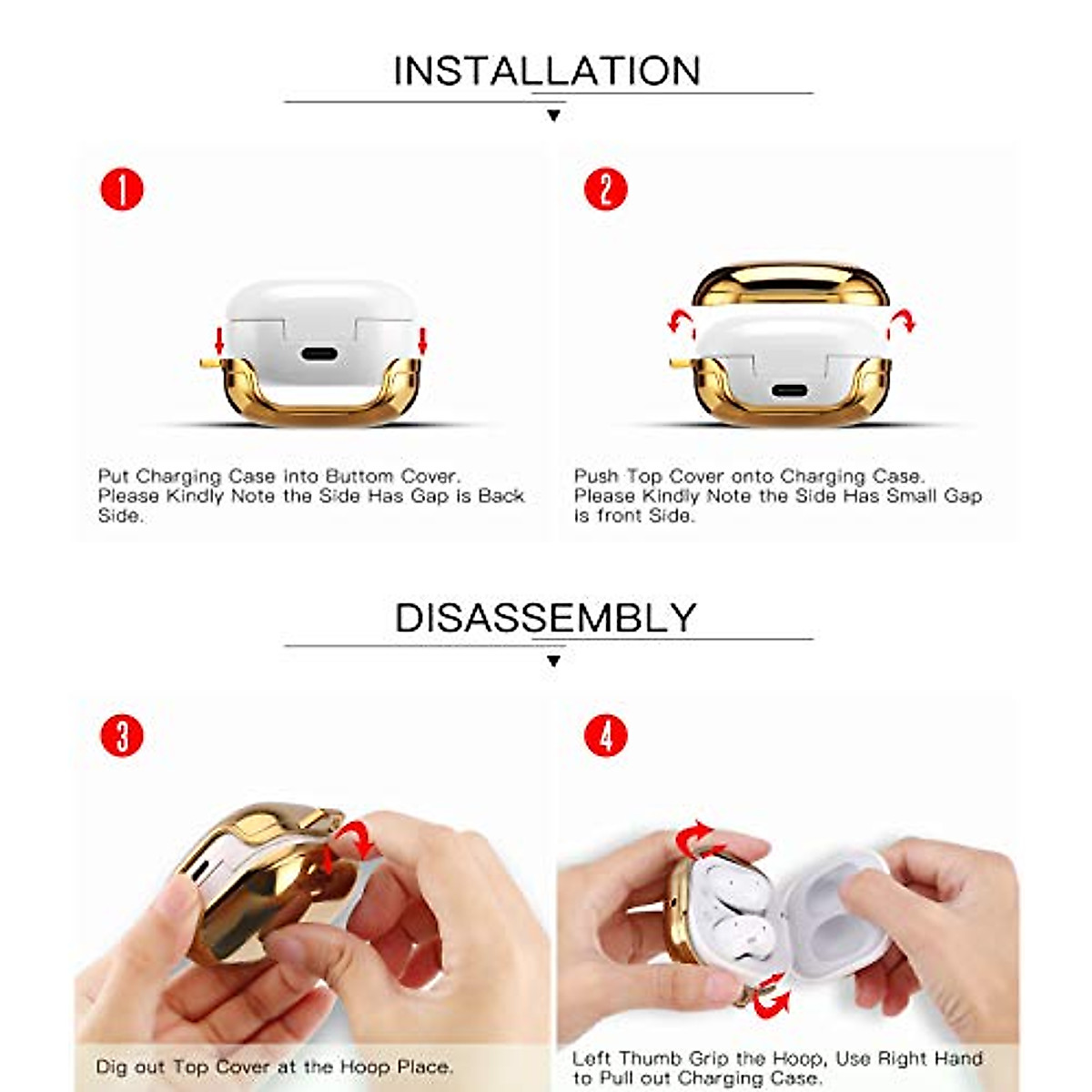 Troniker Stylish Case for Galaxy Buds 2 Pro (2022)/Galaxy Buds 2 (2021)/Galaxy Buds Pro (2021)/Galaxy Buds Live (2020) for Women Girl Full Protective Hardshell Case (Pink Gold Marble)