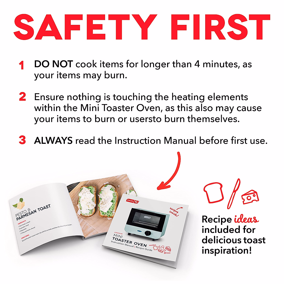 DASH Mini Toaster Oven Cooker for Bread, Bagels, Cookies, Pizza, Paninis & More with Baking Tray, Rack, Auto Shut Off Feature - Pink