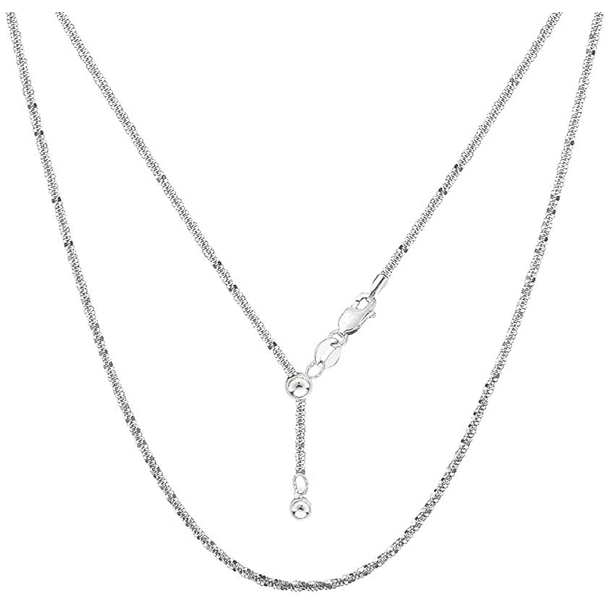 Savlano 925 Sterling Silver Solid 1.5MM Sparkle Crisscross Roc Adjustable Bolo 14-24 Inch Chain Necklace For Women - Made in Italy Comes With a Gift Box (White)