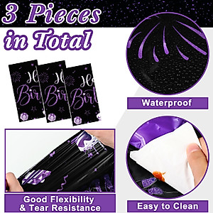 Tudomro 3 Pcs Happy Birthday Tablecloths Happy Birthday Decorations Plastic Table Cover Rectangular Cloths for Women Men Baby Shower Birthday Party Supplies, 108 x 54 Inch (Black Purple)