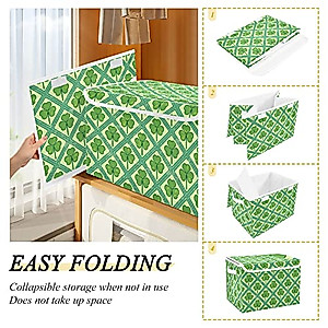 SUABO Clovers Holiday St. Patrick's Day Storage Bin with Lid Large Canvas Storage Boxes Foldable Home Cube Baskets Closet Organizers for Nursery Bedroom Office