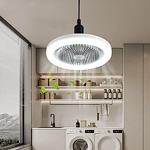 CICIYIG Small Ceiling Fan Indoor with Lights Bulb 10" E26 Screw Base Enclosed Ceiling Fan with Lights 30W Low Profile Ceiling Light Fan for Kitchen Garage RV Basement Socket Fan Light 6500K (White-1)