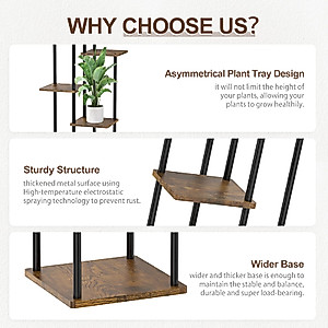 Oppro 6 Tier Tall Corner Plant Stands Indoor, 45Inch Large Metal Wood Flower Pot Shelf for Multiple Plants, Tiered Plant Holder Display Rack for Outdoor Balcony Garden Patio Living Room (Black)