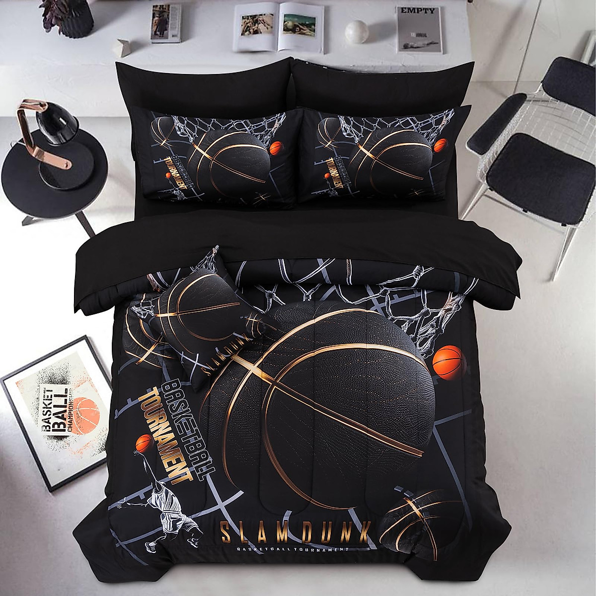 A Nice Night Basketball Court Printing Comforter Quilt Bedding Set Full Size for Teen Boys (Basketball Court)