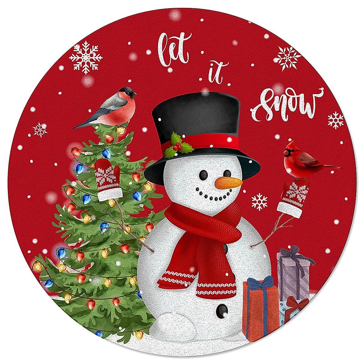 Christmas Snowman Area Rugs Cardinal Birds Red Round Rug 3ft Indoors/Living Dining/Bedroom Circle Rug Floor Mats Snowflake Xmas Tree Carpets Christmas Indoor Decorative Rug