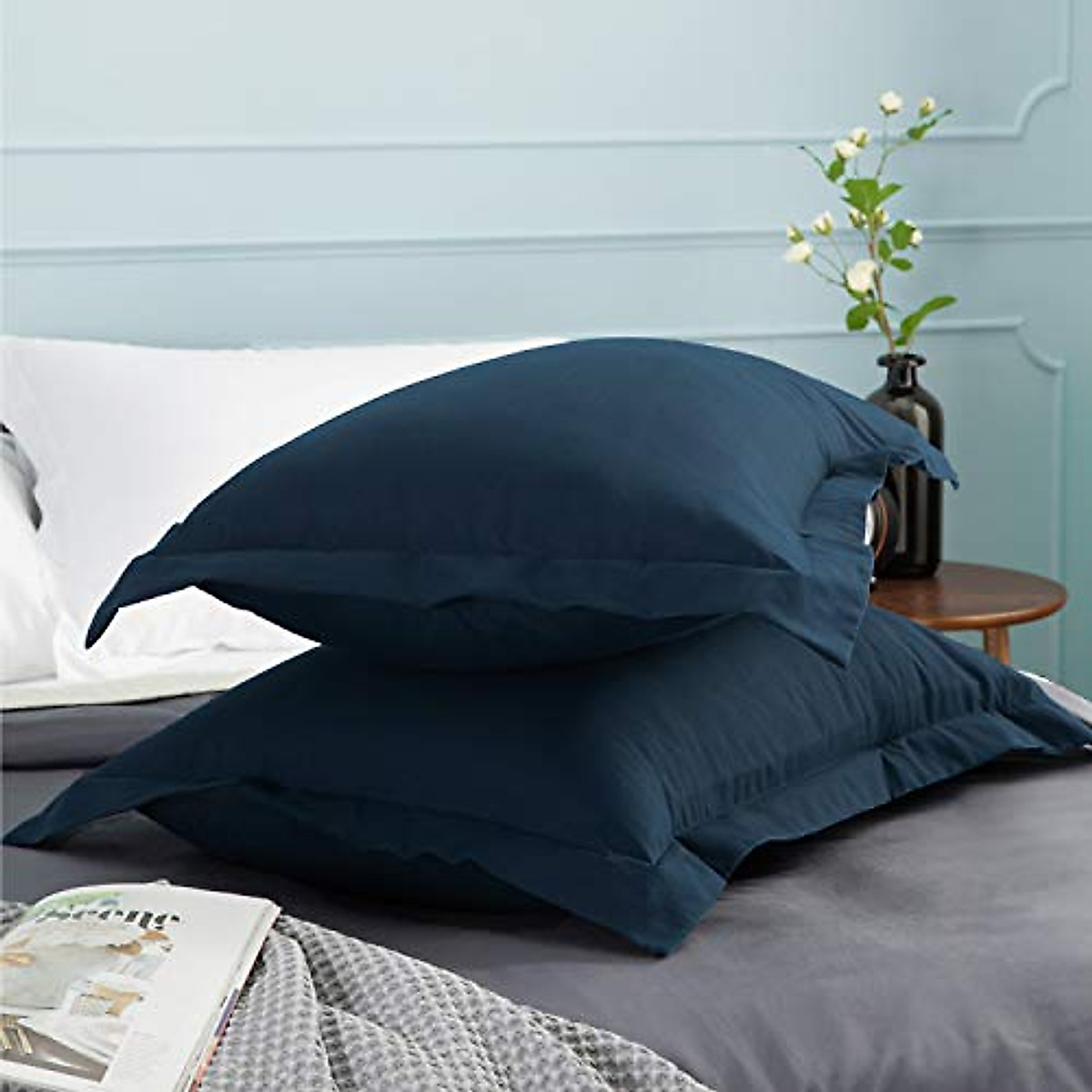 Bedsure Standard Pillow Shams Set of 2 for Kids, Brushed Microfiber Navy Bed Pillow Shams for Queen Bed, Super Soft and Cozy 20x26 Inch Shams Envelope Closure