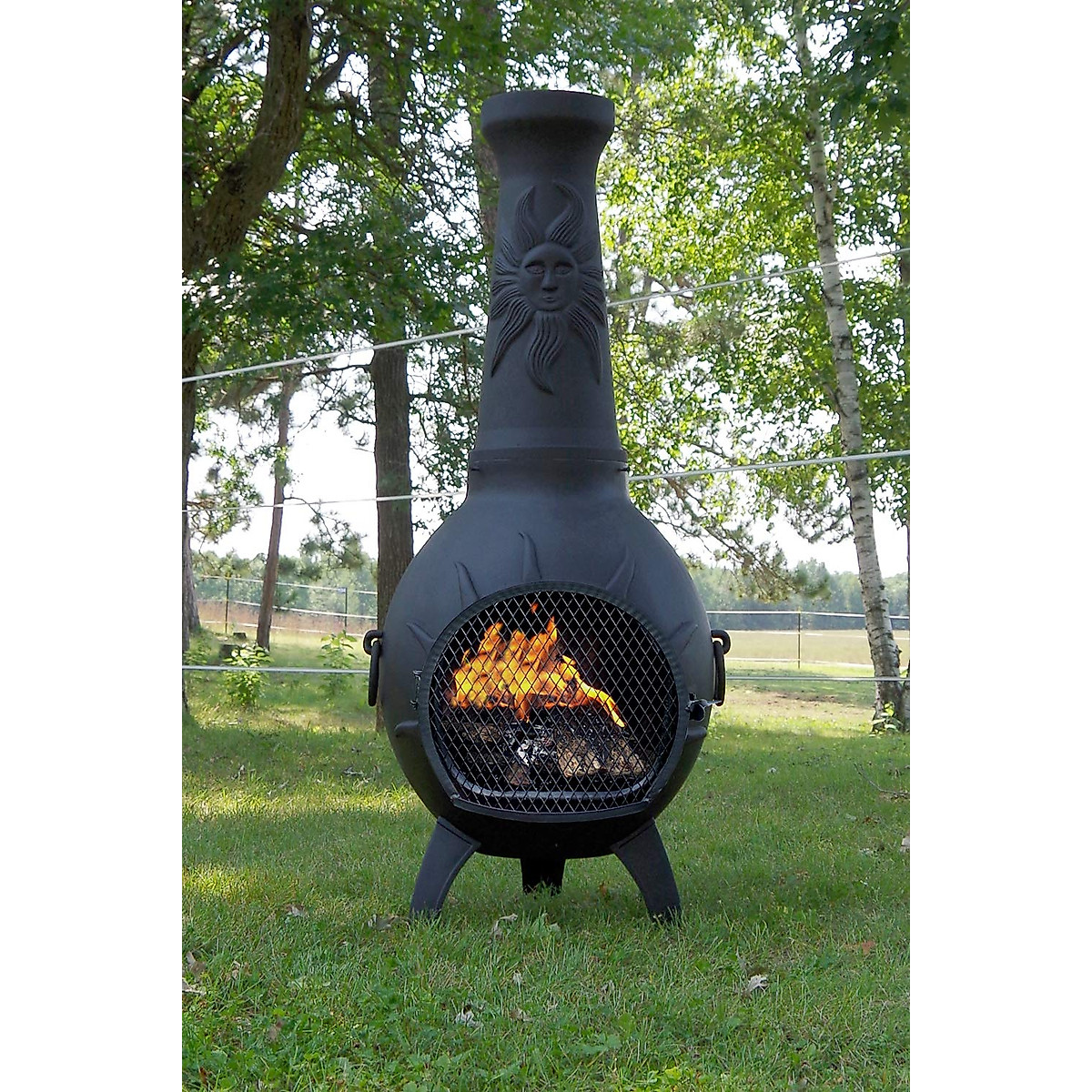 The Blue Rooster Sun Stack Chiminea Outdoor Fireplace - Wood Burning Cast Aluminum Deck or Patio Firepit