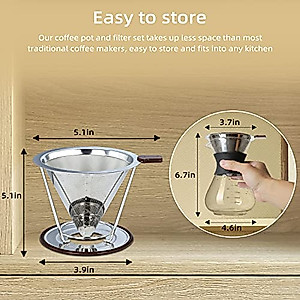 Jocuu Stainless Steel Pour Over Filter with Coffee Pot, 20 oz - Reusable & Eco-friendly Drip Coffee Maker for Home & Office, Heat & Leak Proof