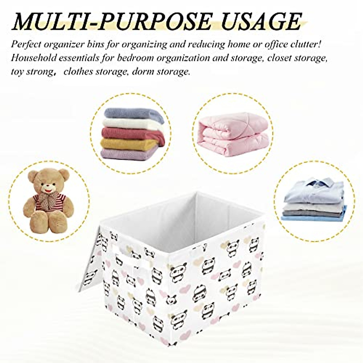 Kigai Storage Basket Cute Panda Storage Boxes with Lids and Handle, Large Storage Cube Bin Collapsible for Shelves Closet Bedroom Living Room, 16.5x12.6x11.8 In