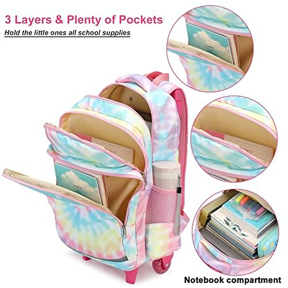 CAMTOP Rolling Backpack With Matching Lunch Bag Kids Luggage Carry On Girls Boys School Bookbags Wheeled Backpack Set