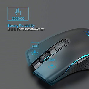 NYIEFADA Bluetooth Wireless Mouse for Laptop, LED Rechargeable Silence Computer Mice with Side Buttons Supports 2 Devices 3 DPI for HP/Dell/Win8/10/Mac