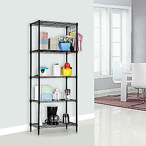 5-Shelf Highly Durable Shelving Storage Metal Organizer Wire Rack with Adjustable Shelves for Kitchen Closet Living Room No Tools Required for Assembly with a Weight Capacity of 550 lbs