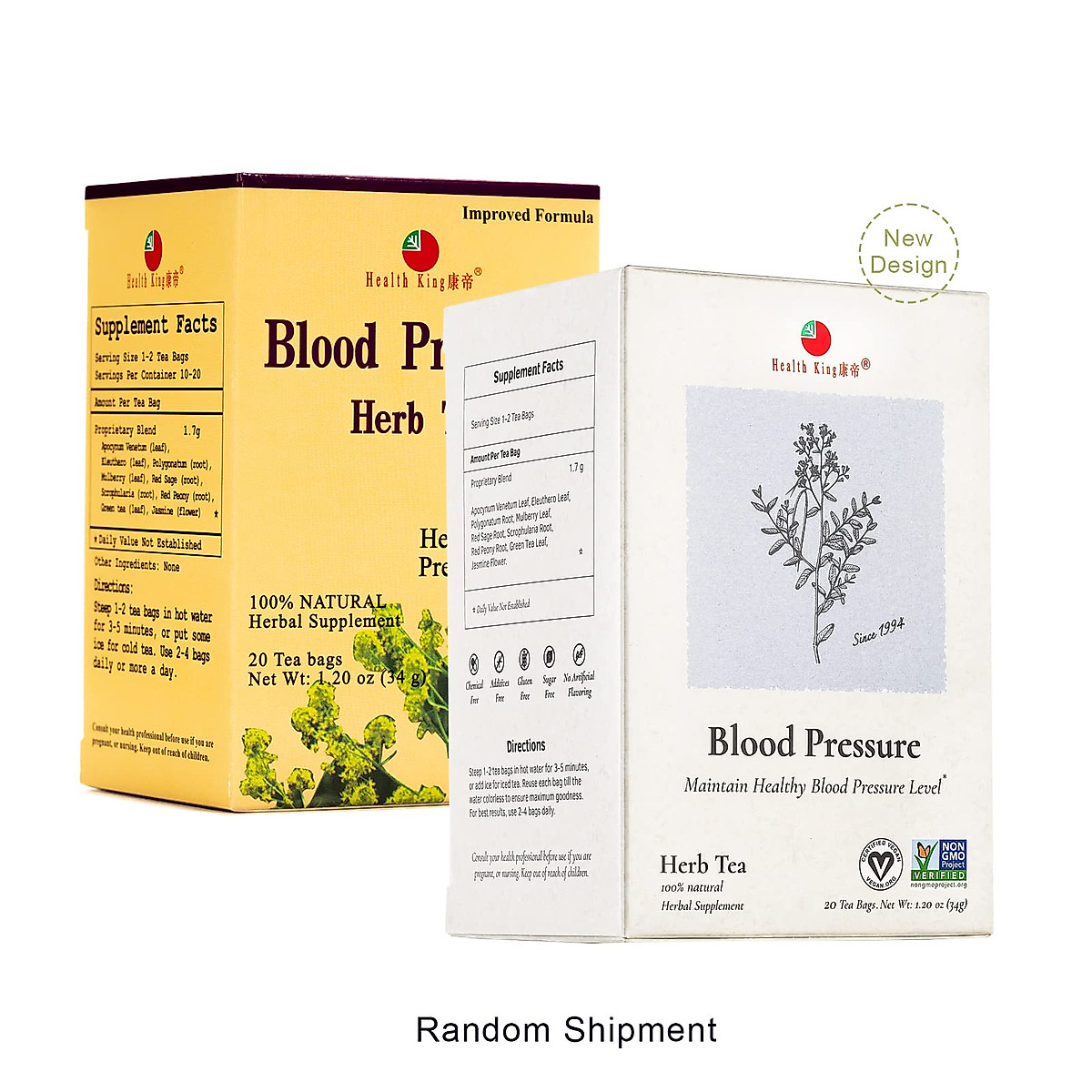 Health King Blood Pressure Herb Tea, Teabags, 20 Count Box