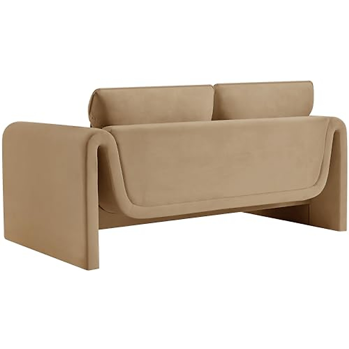 Meridian Furniture 199Camel-L Sloan Collection Modern | Contemporary Velvet Upholstered Loveseat with Soft Camel Velvet Fabric, Curved Arms, 64" W x 38" D x 31" H, Camel
