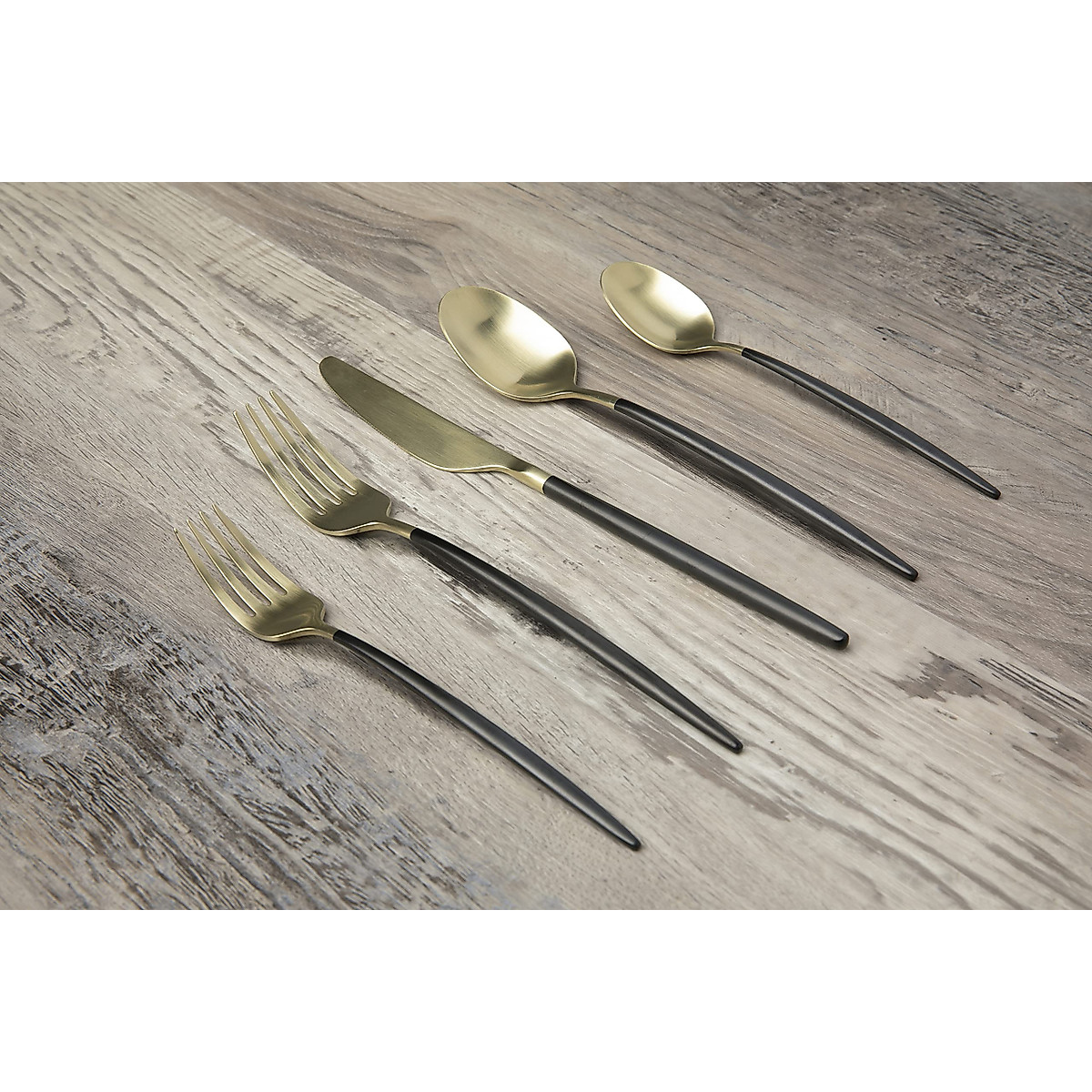 Cambridge 511120CKW12R Gaze Black Champagne Satin 20-Piece Flatware Set, Service for 4
