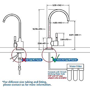 KAIYING Drinking Water Faucet, Lead-Free Filtered Water Faucet Fits Most Reverse Osmosis Units or Water Filtration System in Non-Air Gap, Kitchen RO Faucet, SUS304 Stainless Steel, Brushed Nickel