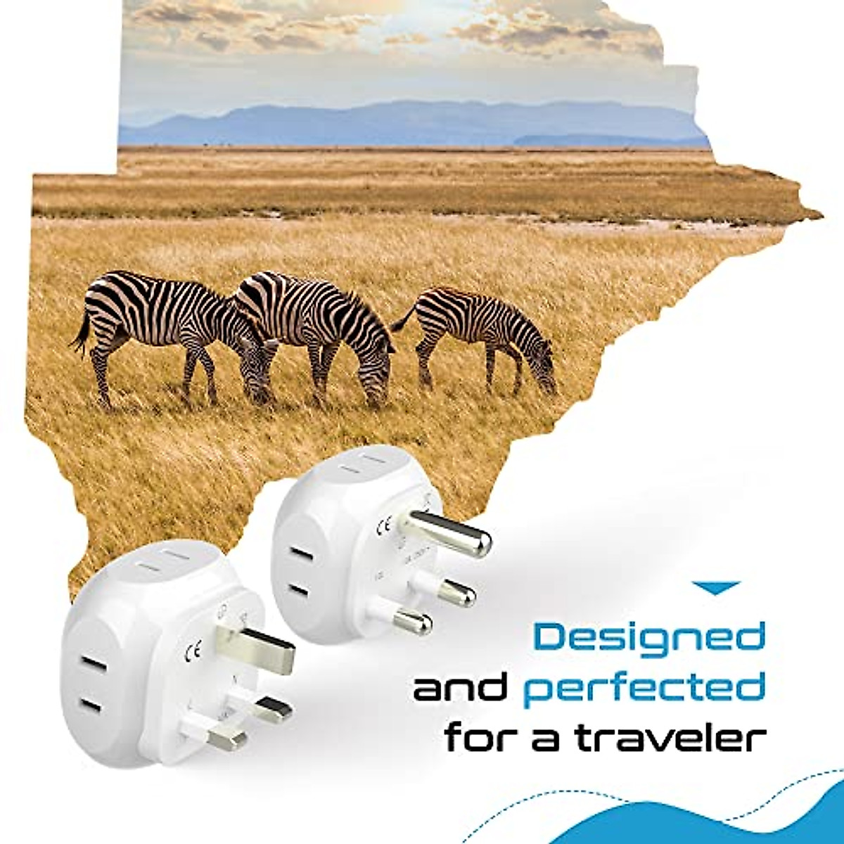 Ceptics South Africa Travel Plug Adapter Set - 4 Input - Ultra Compact - Light Weight - Type M and Type G - USA to Any Type M Countries Such as Botswana, Namibia - 4 Pack (PT-7-10L-4PK),White