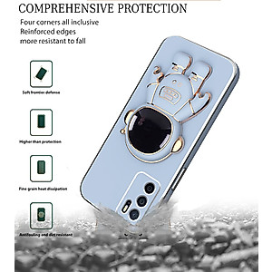 Compatible with Oppo A16 Case with Plating Creative Astronaut Cartoon Holder Pink,Oppo A16s Phone Case Silicone Shockproof Stand Soft TPU Protective Slim Cover (Blue)