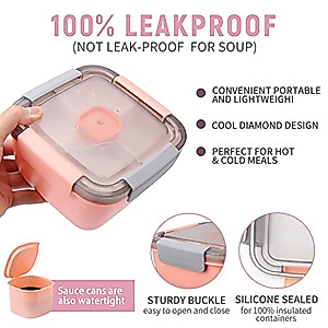 Ylebs 2 Pack Bento Box Adult Lunch Box,52-oz Salad Bowls,3 Compartment Tray with Salad Dressings Container,Used to Meal Pre-prepare Food Fruit Snack,Leak Proof (Pink)