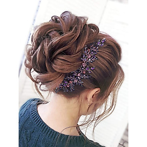 Denifery Purple Wedding Hair Piece Purple Hair Vine Bridal Silver Jewelry Headpiece Wedding Hair Accessories