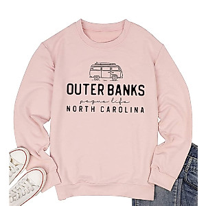 TSIIUO Women's Outer Banks Pogue Life Monoline Bus Sweatshirt Funny Show Pullover Tops Tees Pink M