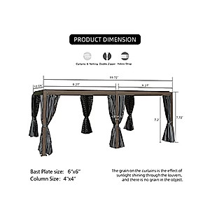 Domi Outdoor Louvered Pergola 12'x20' with Adjustable Aluminum Roof,Grill Gazebo for Patios,Aluminum Frame with Curtains and Mesh for Garden,Patio,Backyard, Dark Brown