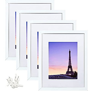 RUN HELIX Picture Frames 8 by 10 Set of 4, Display5x7 with Mat or 8x10 Without Mat, Picture Poster Frame, Picture Frames Collage Wall Decor with HD Plexiglass for Table Top,White